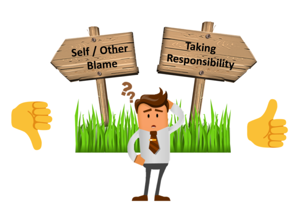How is self-blame different from taking responsibility?
